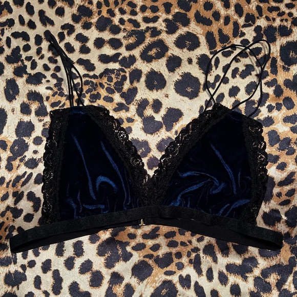 SHEIN | Intimates & Sleepwear | Shein Blue Velvet Bra With Black Lace ...